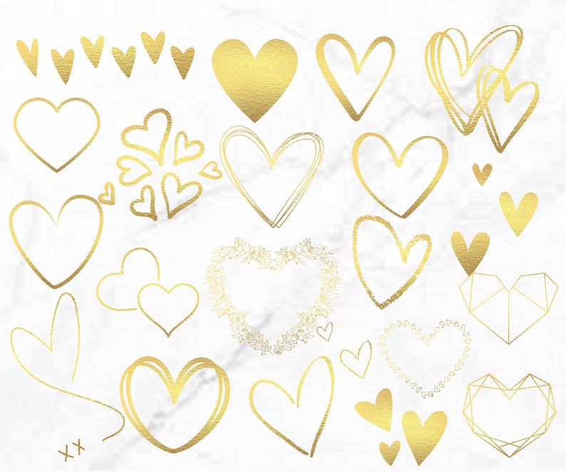 Gold Hearts PNG Gold Heart Clipart Gold Photo Overlay Gold - Etsy