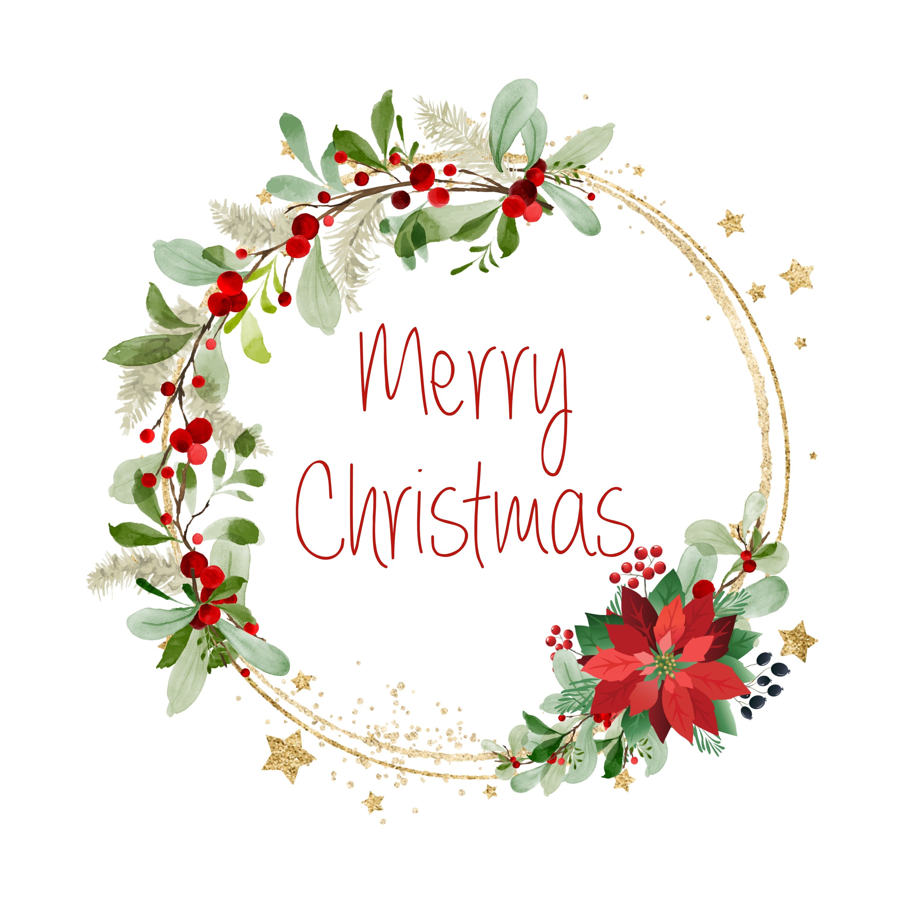 Christmas Circle Frame PNG, Christmas Wreath Digital File, Poinsettia ...