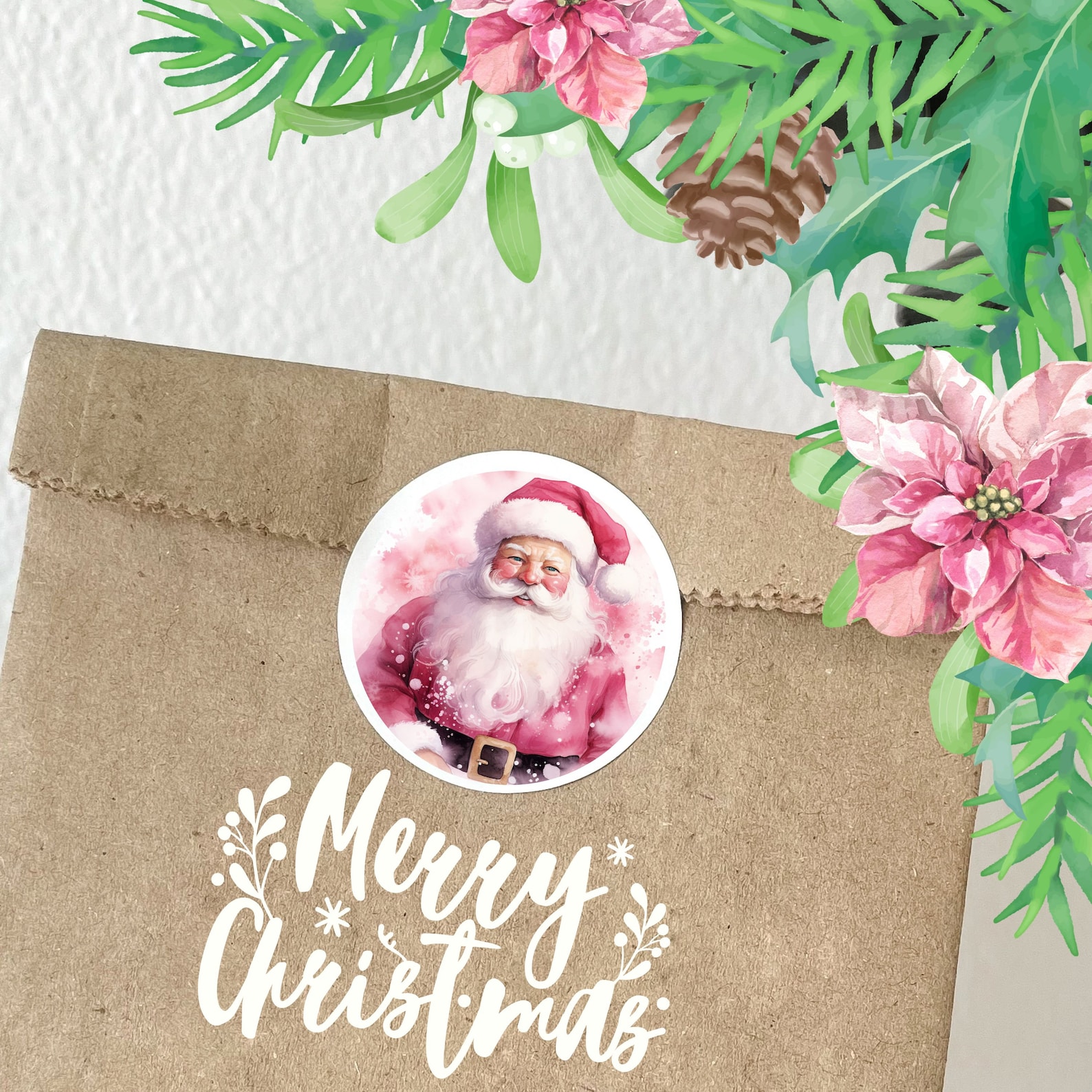 Printable Christmas Tags Pink Christmas Printable Stickers - Etsy