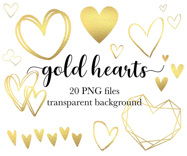 Gold Hearts PNG Gold Heart Clipart Gold Photo Overlay Gold - Etsy