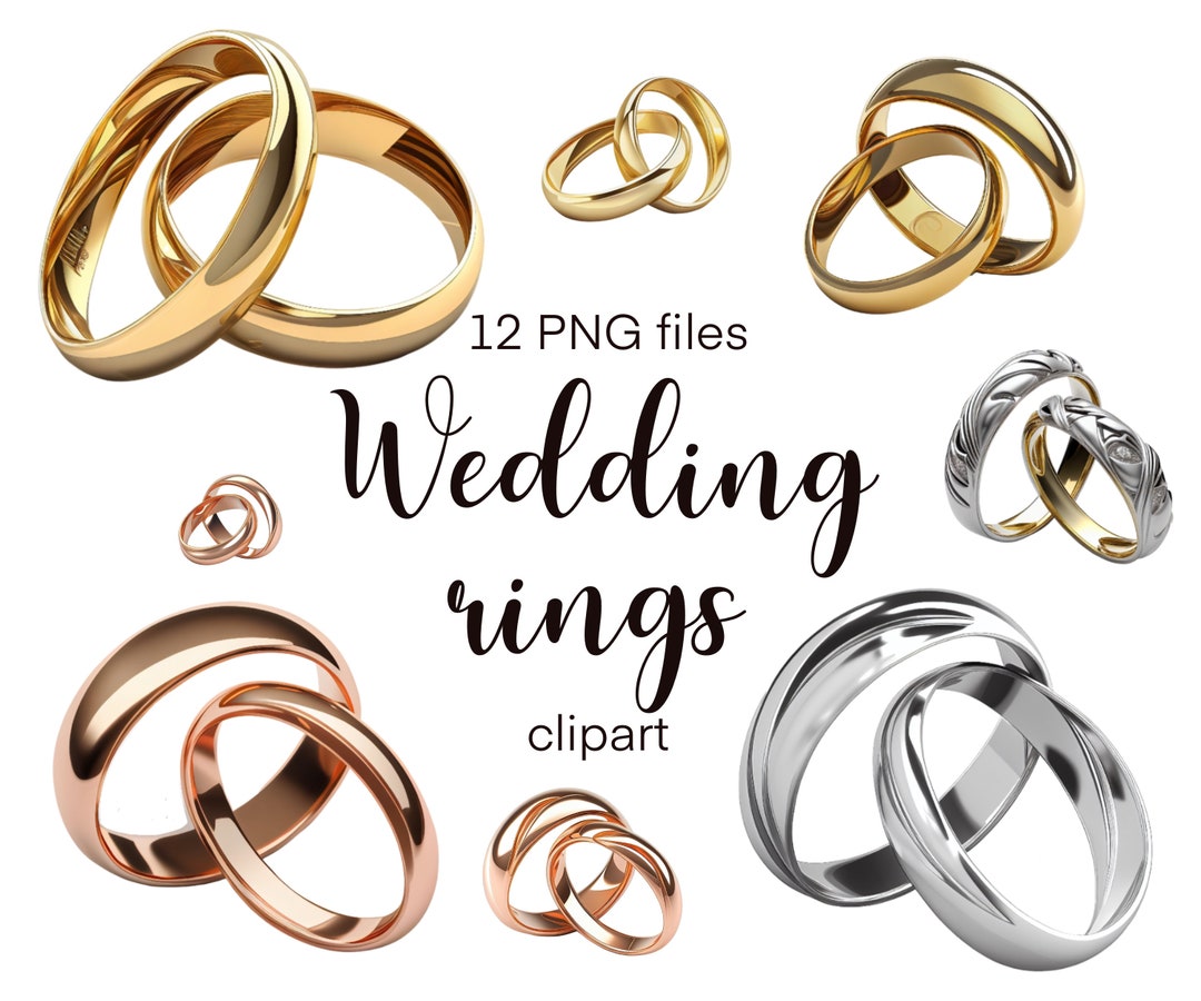 Wedding Rings Clipart, Gold Rings PNG, Wedding Sublimation Design ...