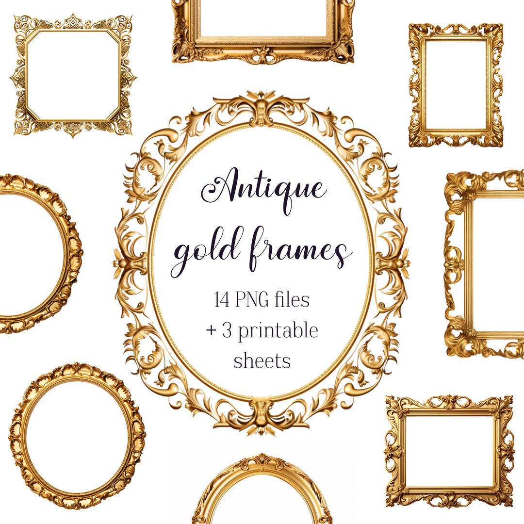 Gold Frame Clipart, Gold Frame PNG, Metallic Golden Frames, Gold Border ...