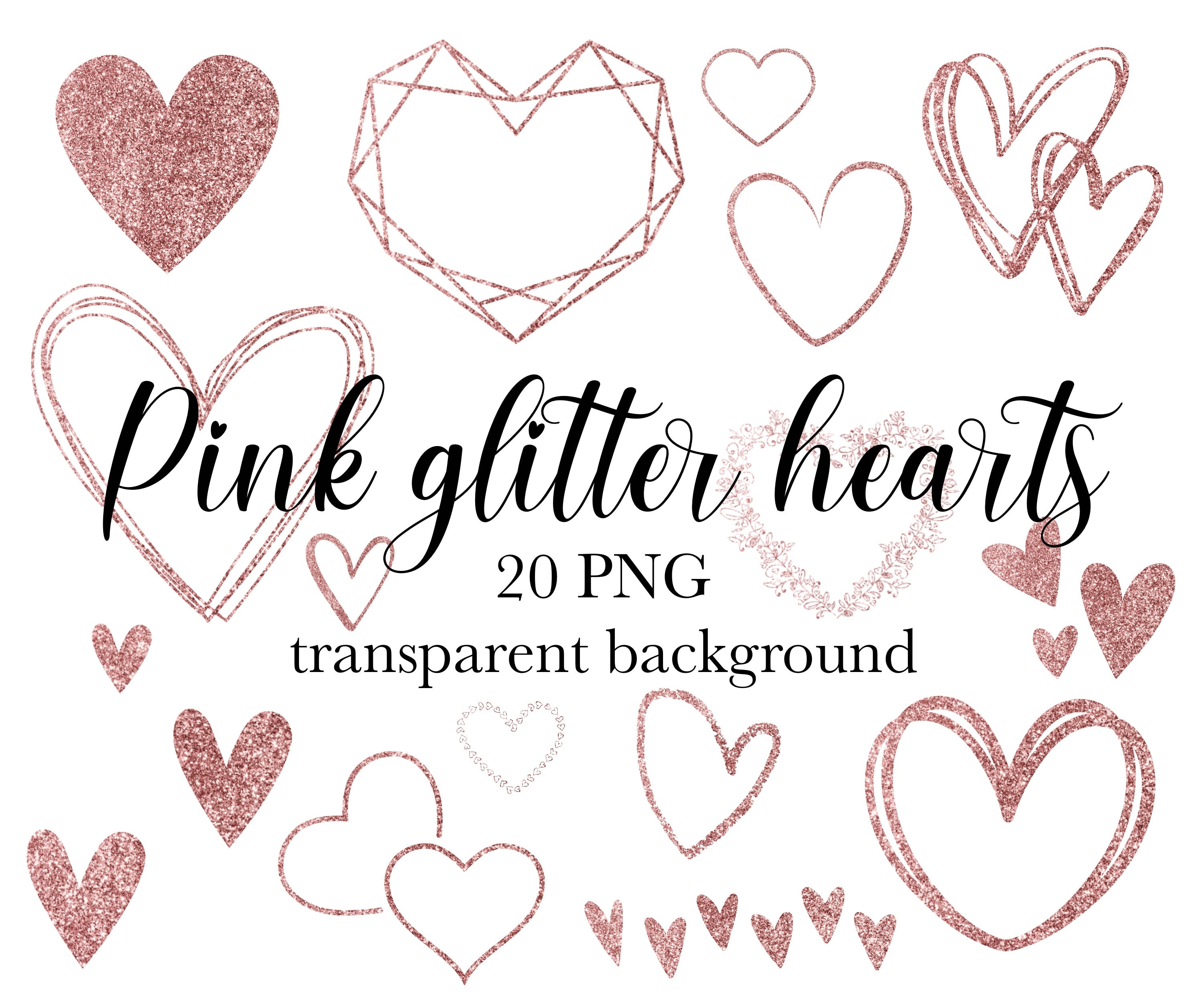 Pink Glitter Hearts PNG Rose Gold Heart Clipart Rose Gold - Etsy