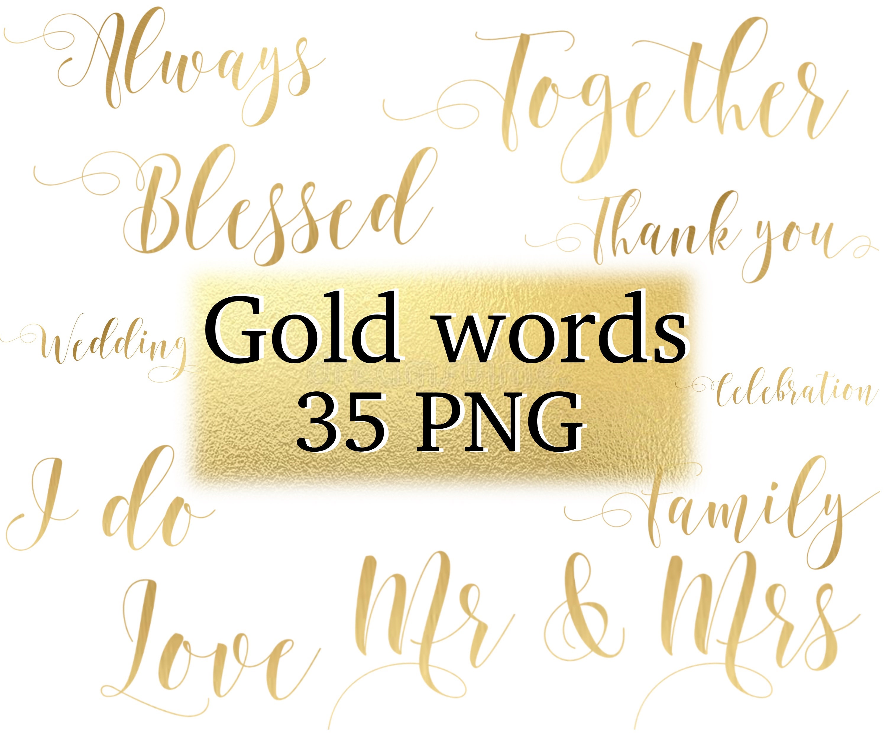 Gold Words PNG Gold Foil Words Photo Overlay Wedding Gold - Etsy