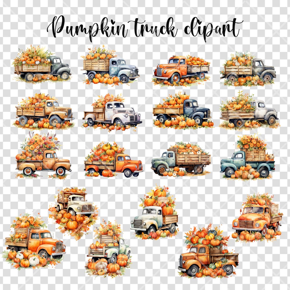 Truck With Pumpkins Clipart PNG Bundle, Old Vintage Truck, Thanksgiving ...