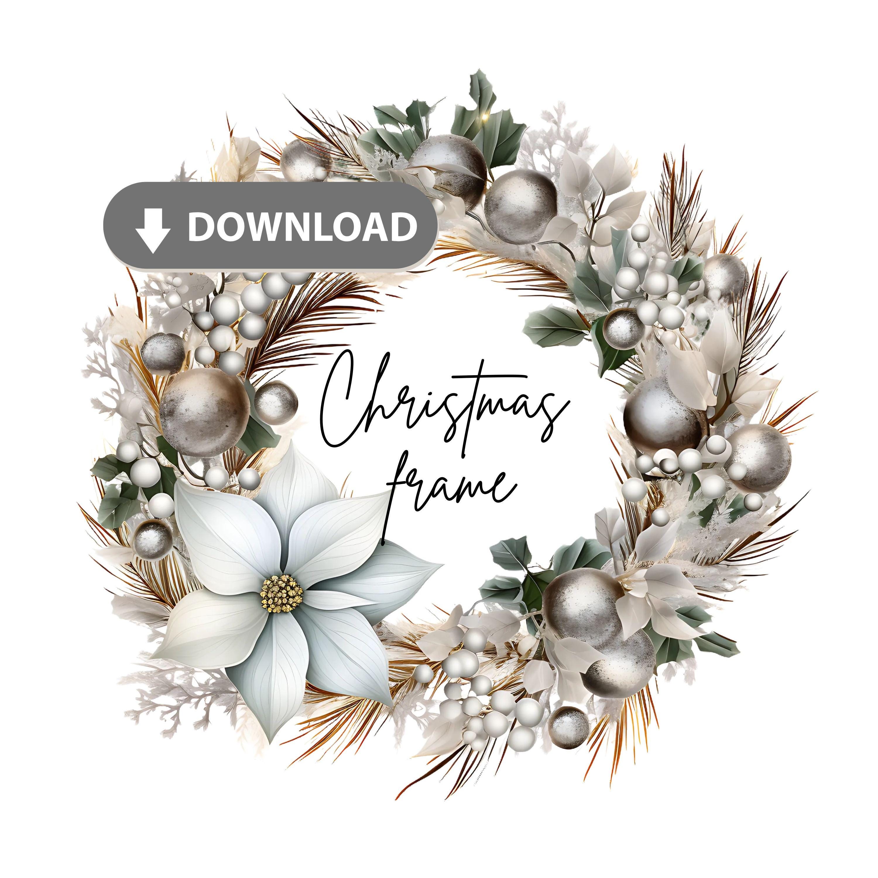 Christmas Circle Frame PNG, Christmas Wreath Digital File, Poinsettia ...