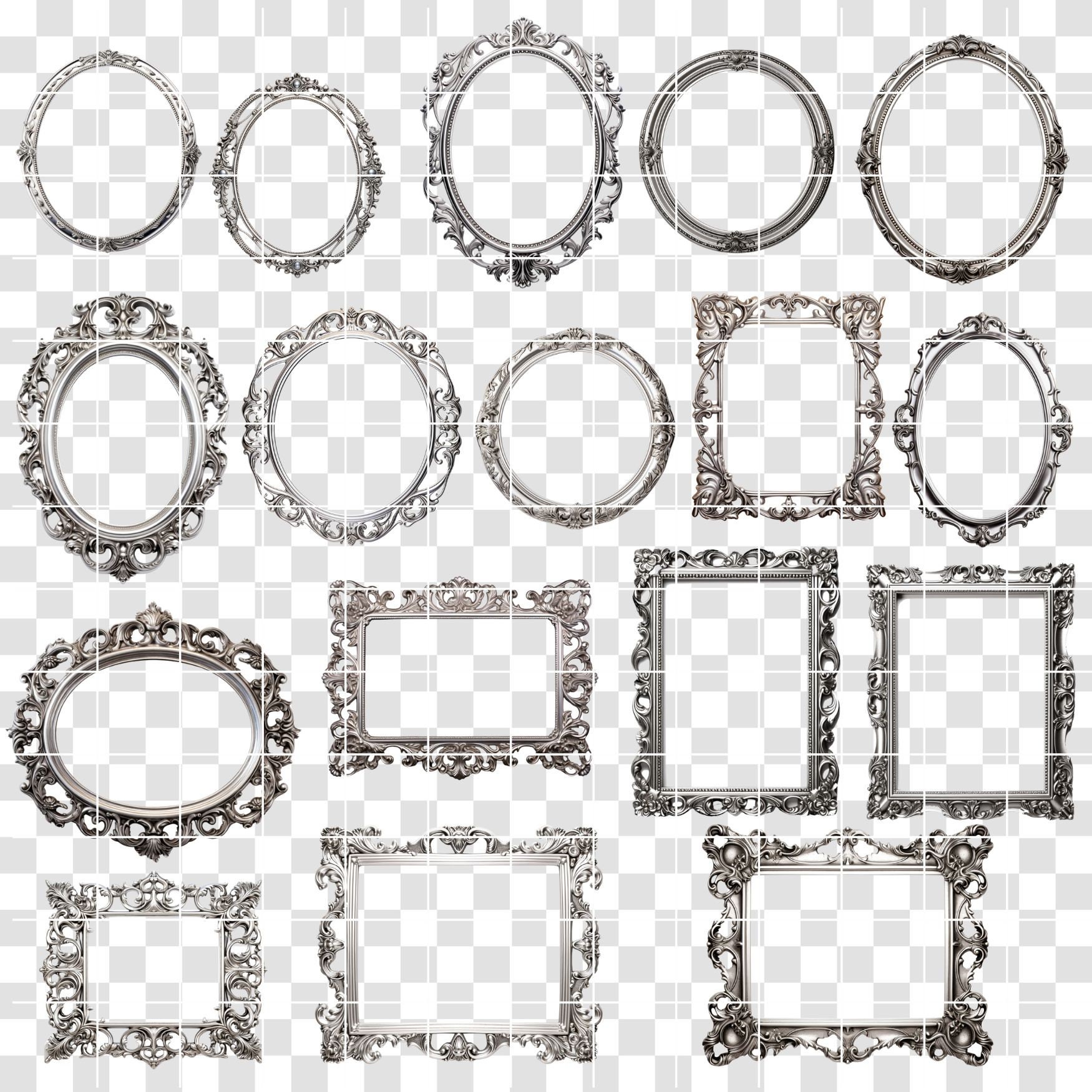 Silver Frame Clipart, Silver Frame PNG, Metallic Silver Frames, Silver ...