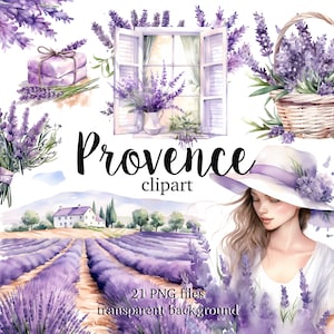 Provence Clipart Bundle, Watercolor Lavender Clipart, Lavender ...