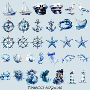 Nautical Clipart, Blue Clipart, Watercolor Clipart, Sailor Graphics ...
