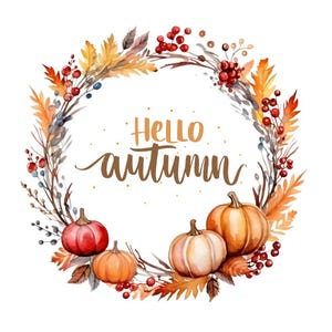 Autumnal Circle Frame PNG, Fall Wreath Digital File, Thanksgiving ...