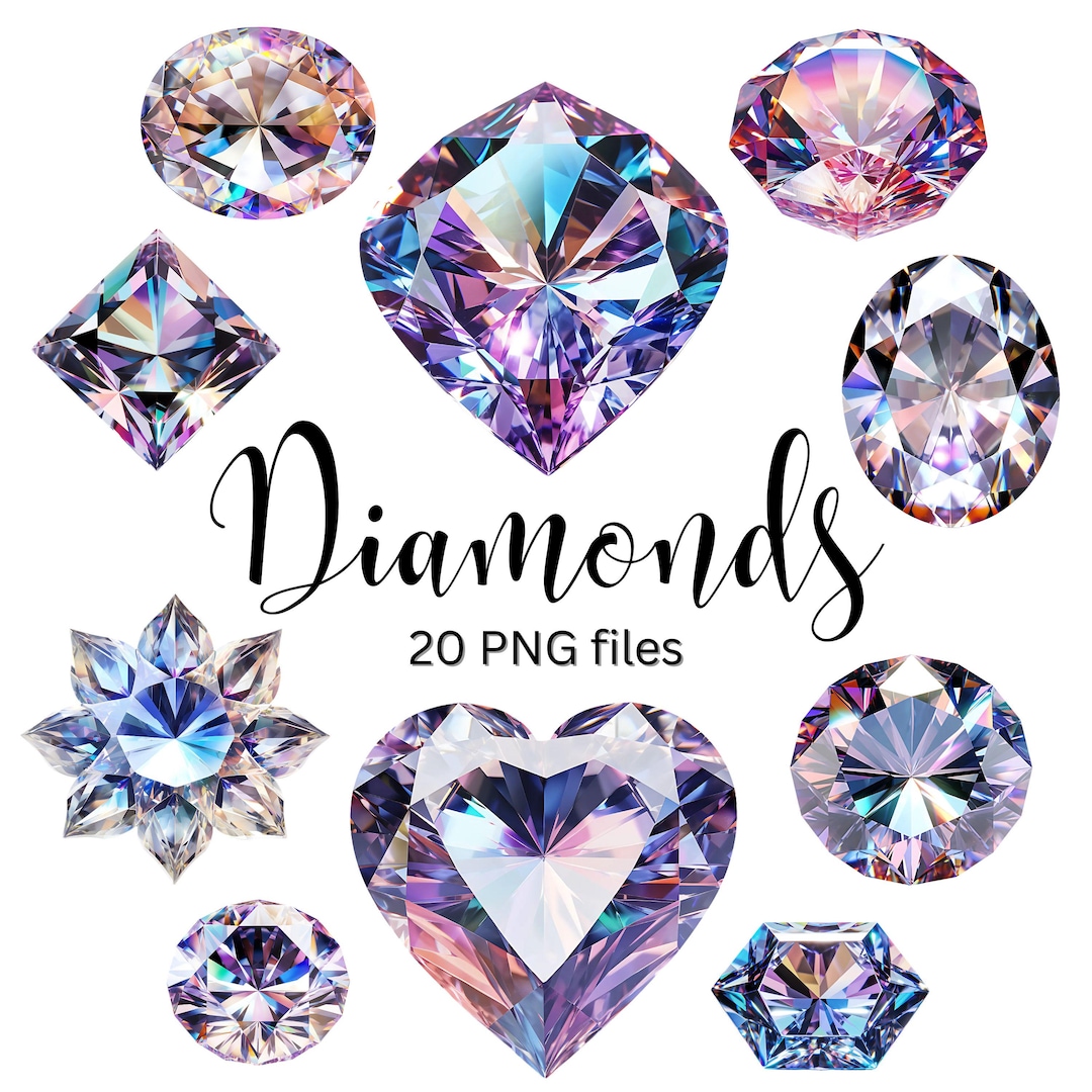 Diamonds Clipart Bundle PNG, Sparkle Diamond Overlays, Luxury Gemstone ...