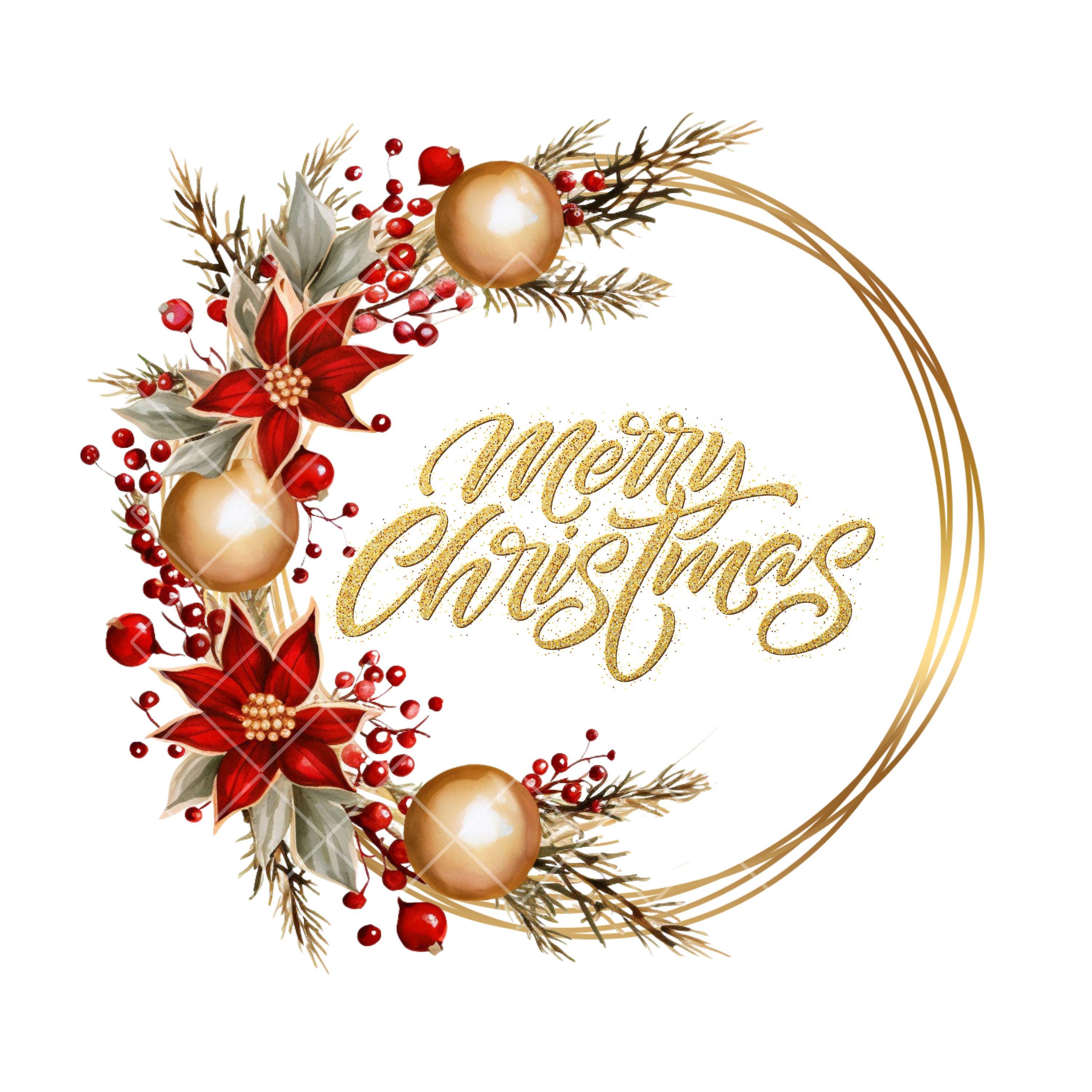 Christmas Circle Frame PNG, Christmas Wreath Digital File, Poinsettia ...