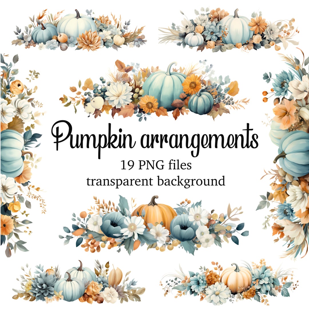 Pumpkin Border Clipart, Pumpkin Arrangements, Fall Floral Clipart ...
