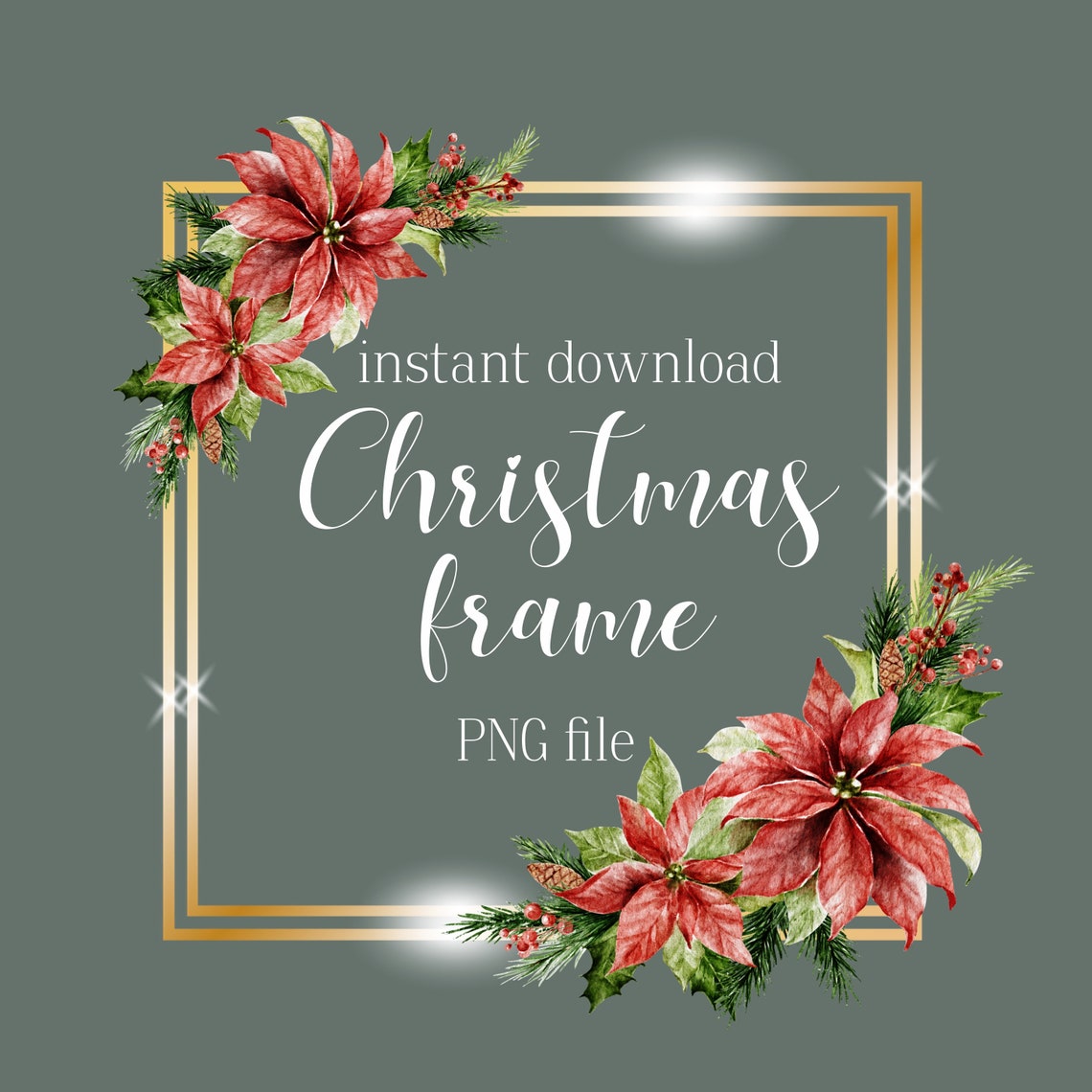 Christmas Gold Frame PNG, Poinsettia Frame PNG, Traditional Christmas ...