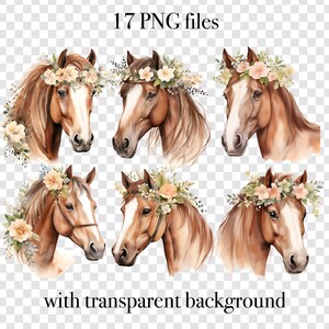 Floral Horses Clipart, Printable Watercolor Clipart, Horses Sublimation ...