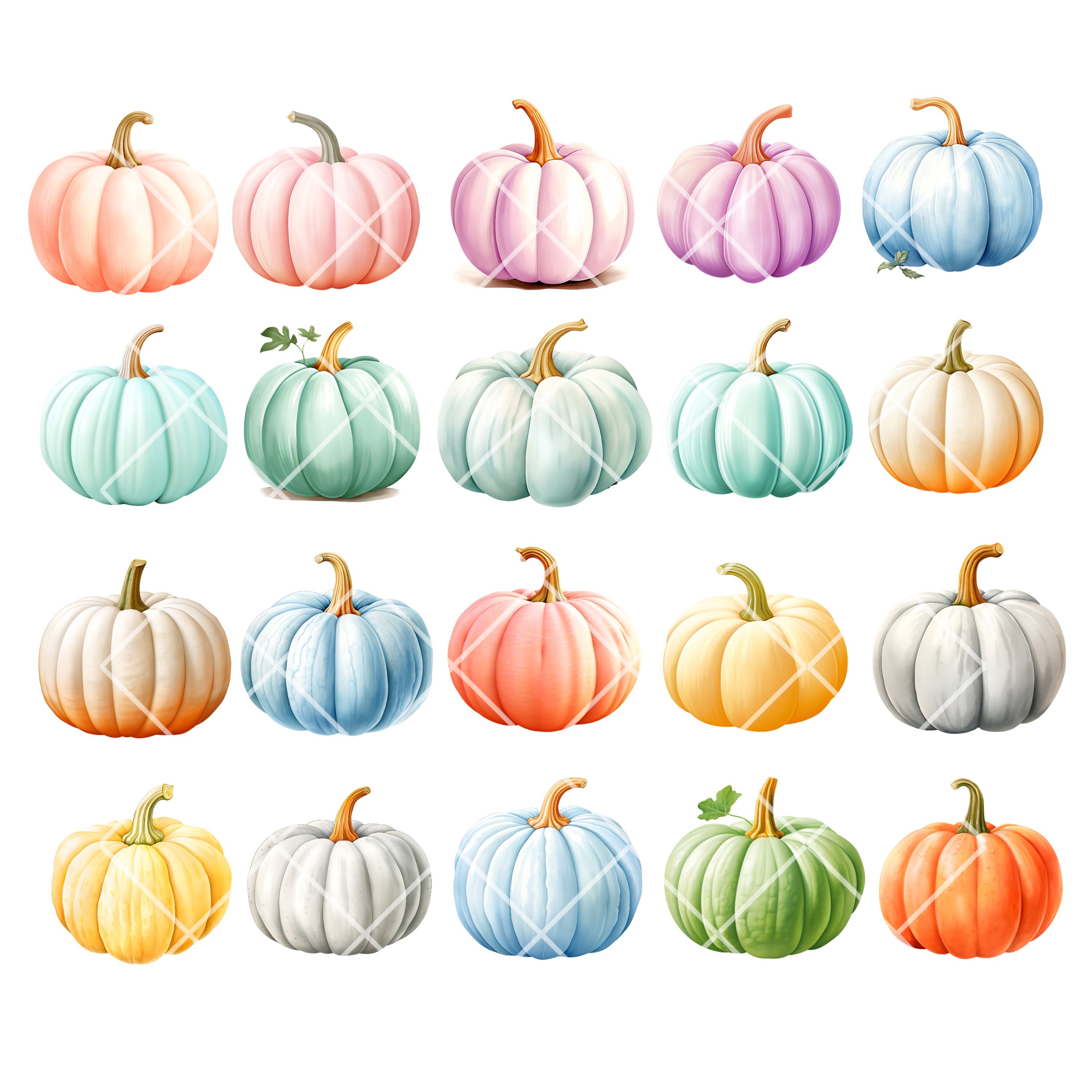Pastel Pumpkin Clipart, Watercolor Pumpkin, Fall Autumn Design Elements ...