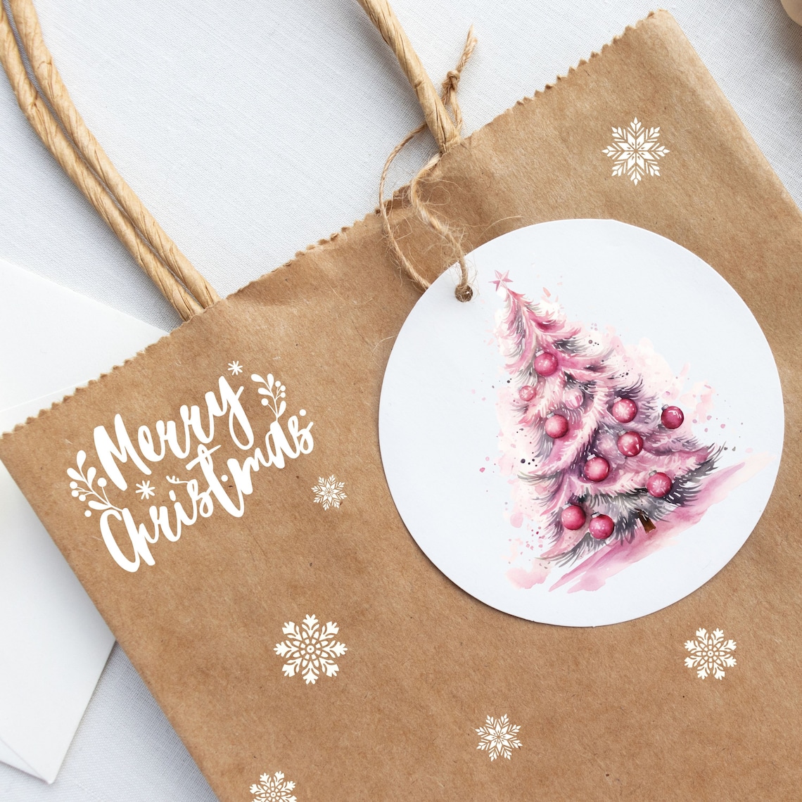 Printable Christmas Tags Pink Christmas Printable Stickers - Etsy