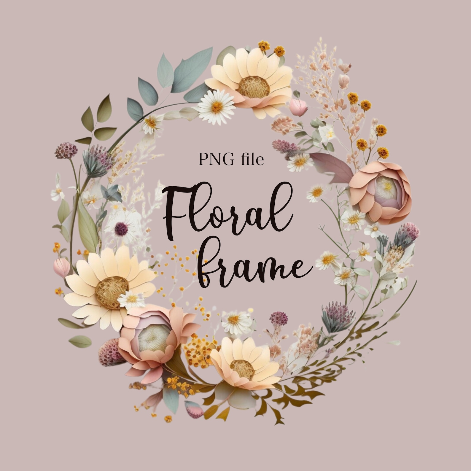 Floral Circle Frame, Floral Wreath, Flowers Clipart, PNG With ...