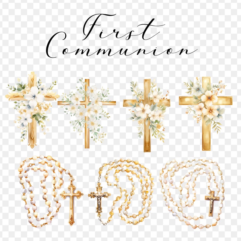 First Communion Clipart, First Communion PNG Bundle, Christian Symbols ...