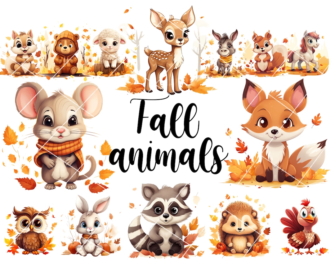 Fall Animals Clipart Cute Animals Images Cute Cartoon Farm - Etsy