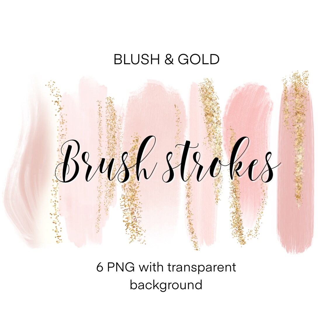Blush Pink and Gold Brush Stroke PNG, Bundle of 6 Watercolor Designs ...