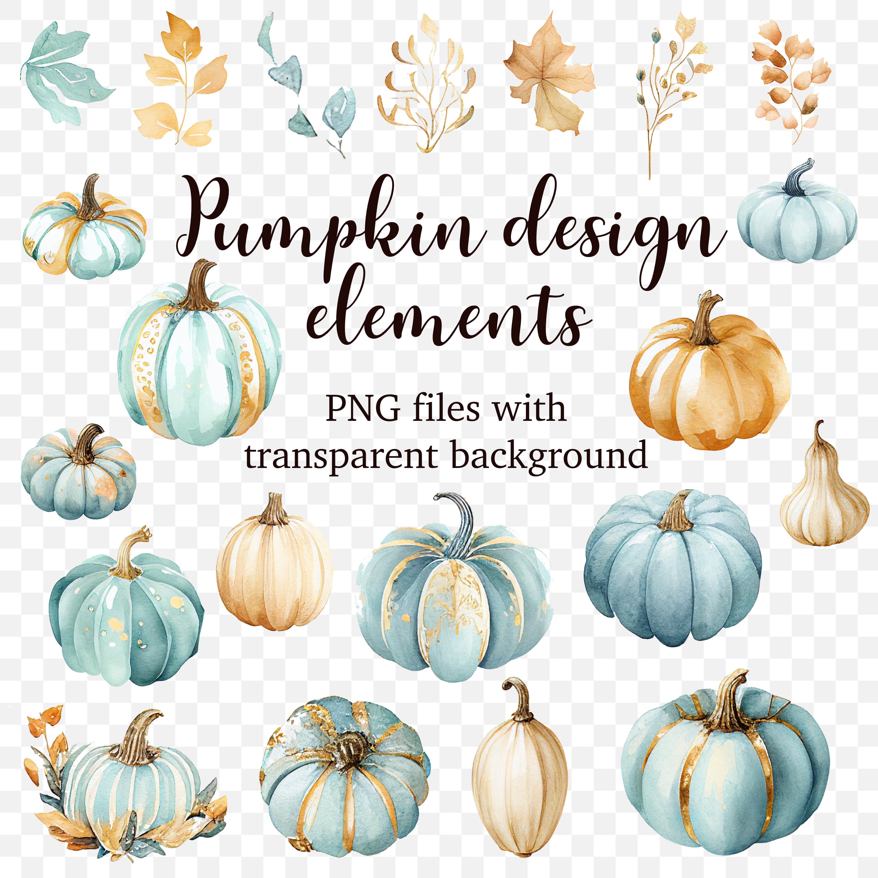 Pumpkin Clipart, Watercolor Pumpkin, Fall Autumn Design Elements ...