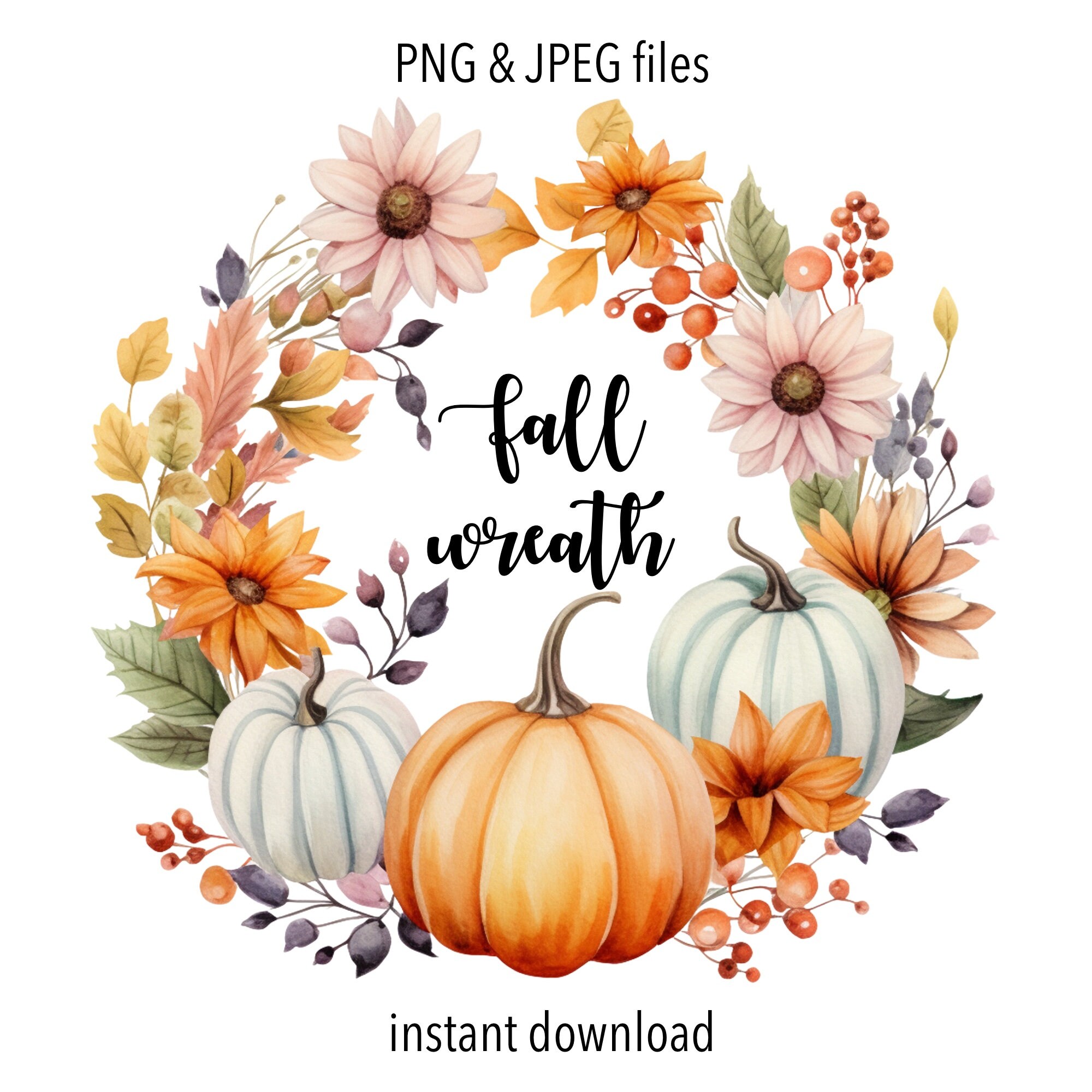 Fall Wreath PNG, Autumn Wreath PNG, Thanksgiving Circle Frame, Pumpkin ...