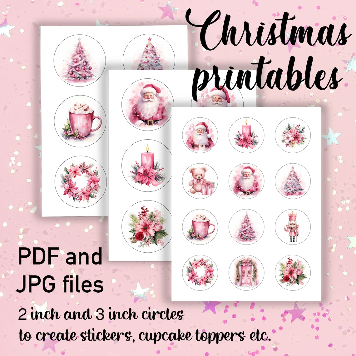 Printable Christmas Tags Pink Christmas Printable Stickers - Etsy