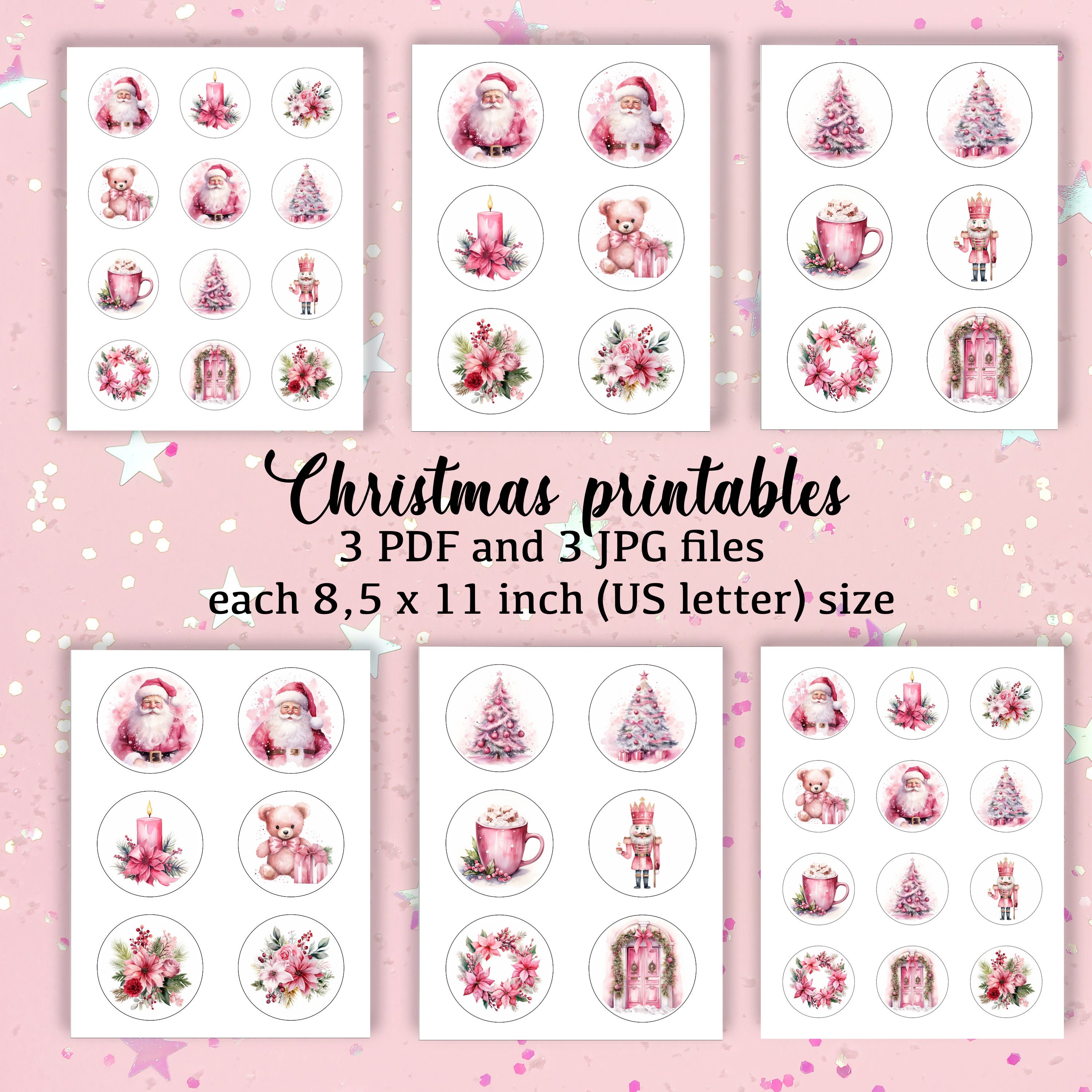 Printable Christmas Tags Pink Christmas Printable Stickers - Etsy