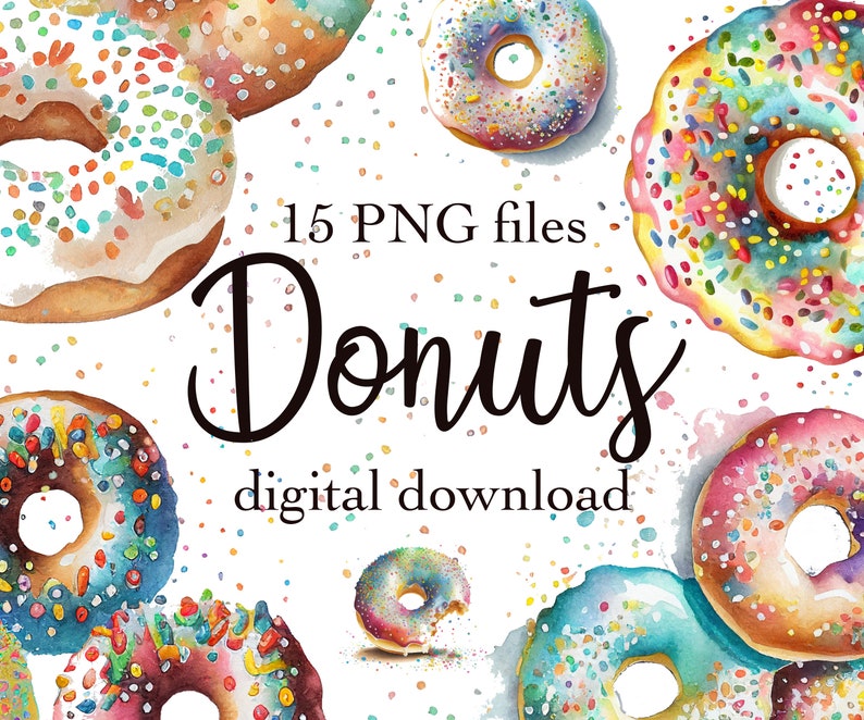 Donut Clipart, Watercolor Doughnut, Donut Sublimation Design, Bakery ...