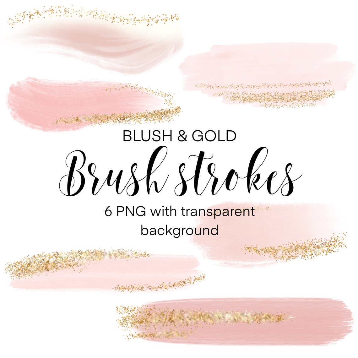Blush Pink and Gold Brush Stroke PNG Bundle of 6 Watercolor | Etsy