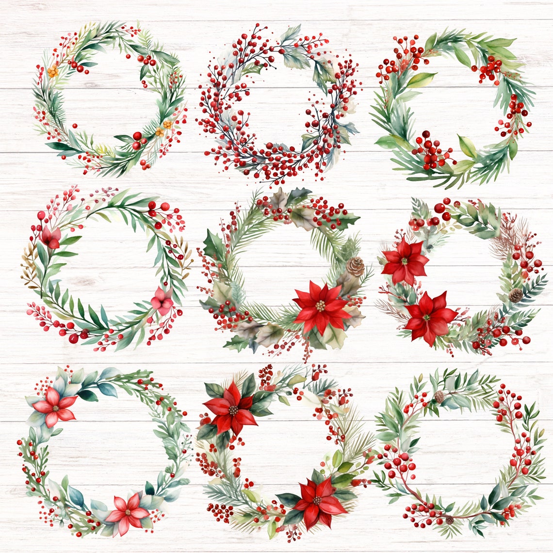 Christmas Wreath Clipart Bundle, Watercolor Christmas Greenery ...