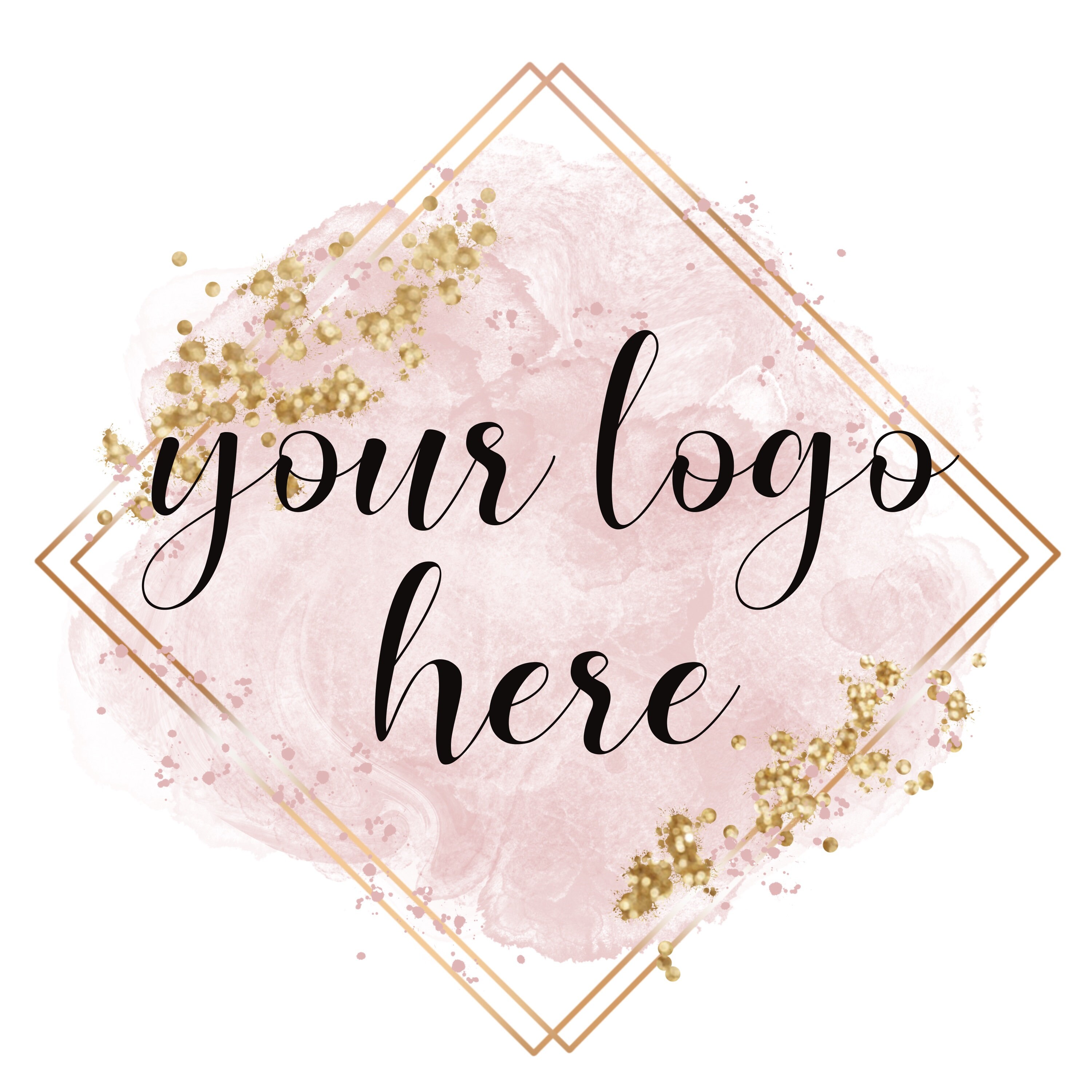 Watercolor Logo Background, Blush Pink & Gold Logo Template, Alcohol ...