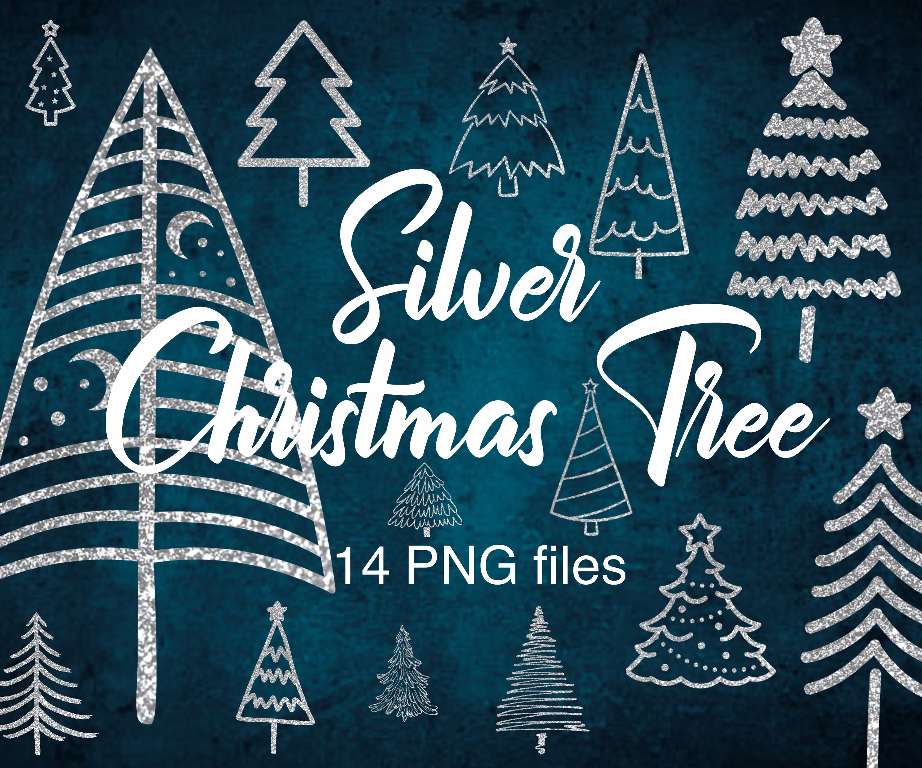 Silver Christmas Tree PNG, Xmas Tree Clipart, Silver Winter PNG, Silver ...