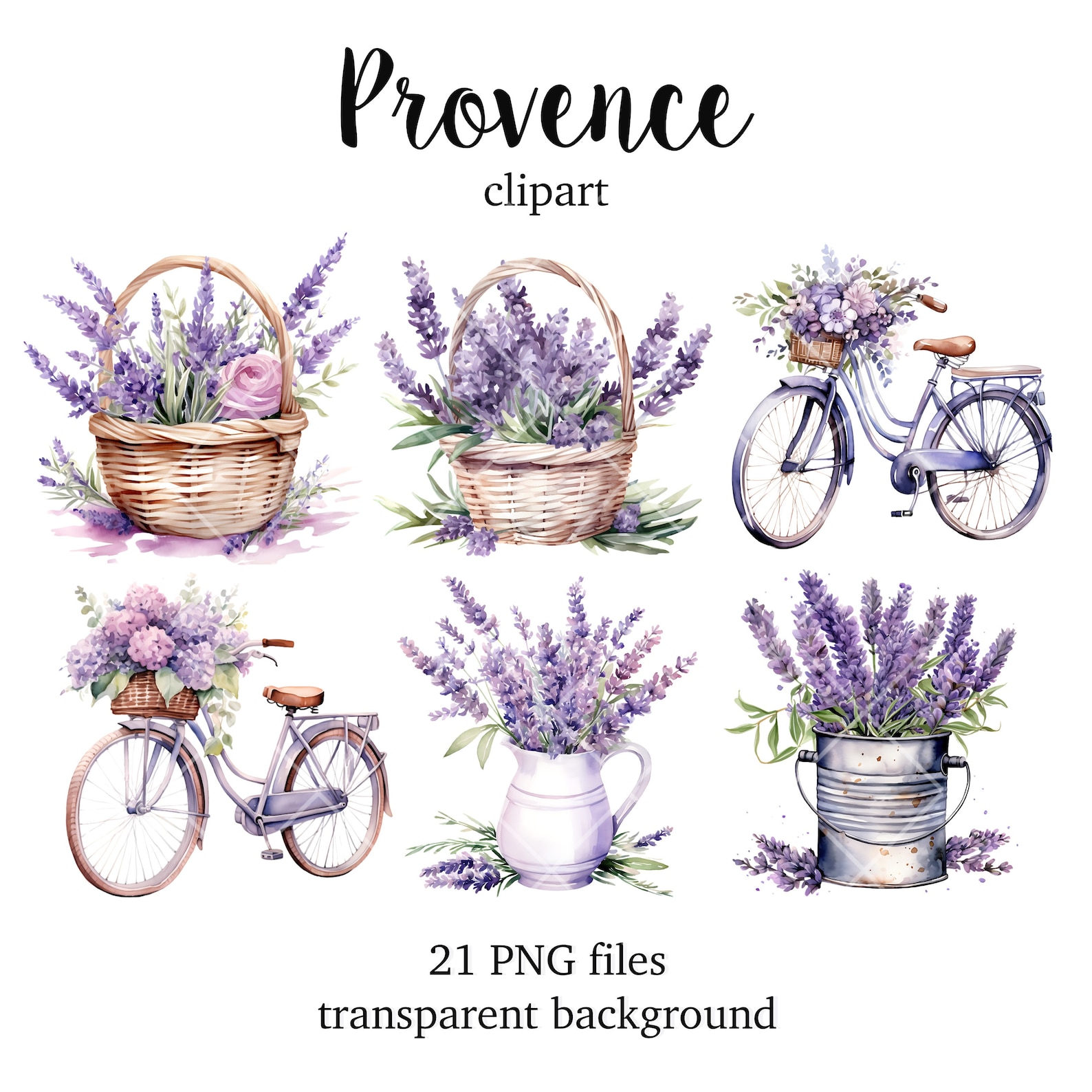 Provence Clipart Bundle, Watercolor Lavender Clipart, Lavender ...