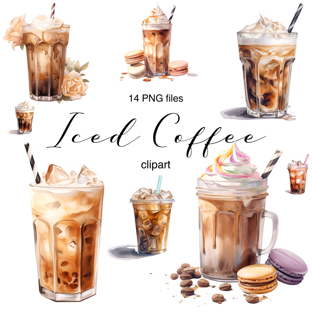 Iced Coffee Clipart, Watercolor Coffee Design Elements, Coffee Clipart ...