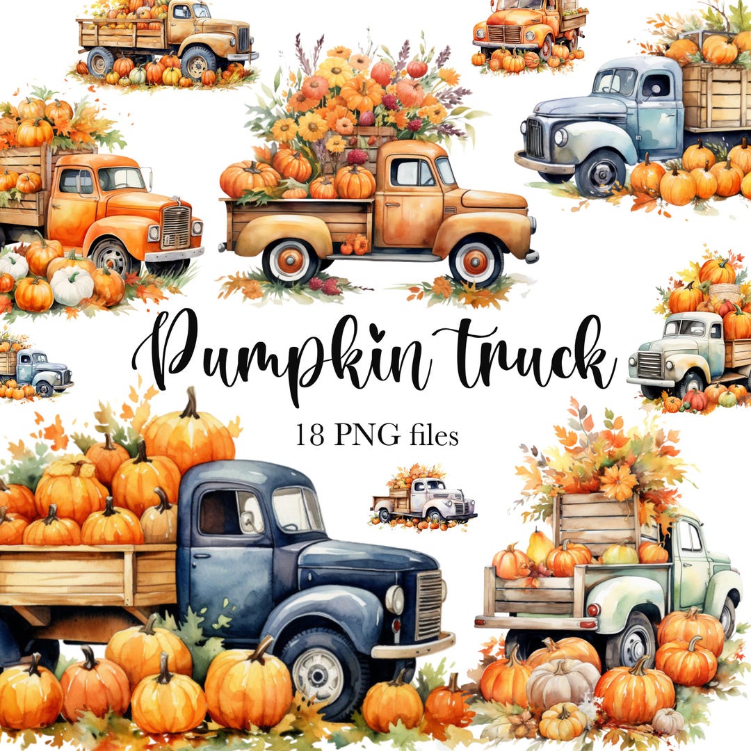 Truck With Pumpkins Clipart PNG Bundle, Old Vintage Truck, Thanksgiving ...