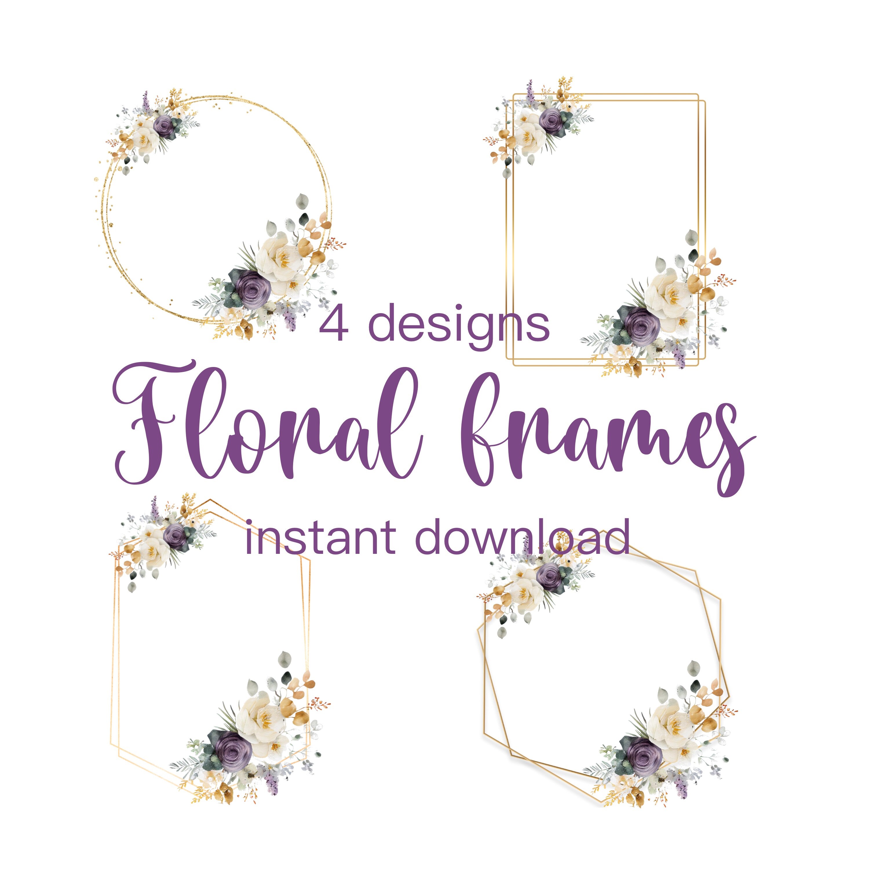 Gold Frames With Flowers, Gold Foil Circle Frame, Floral Frame ...