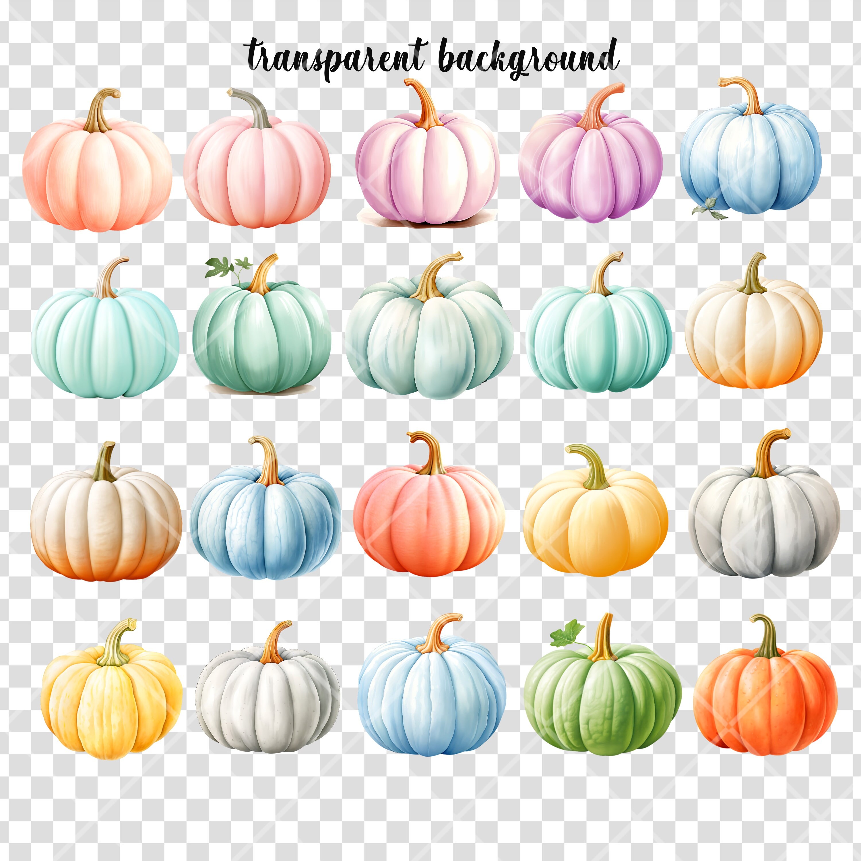 Pastel Pumpkin Clipart, Watercolor Pumpkin, Fall Autumn Design Elements ...