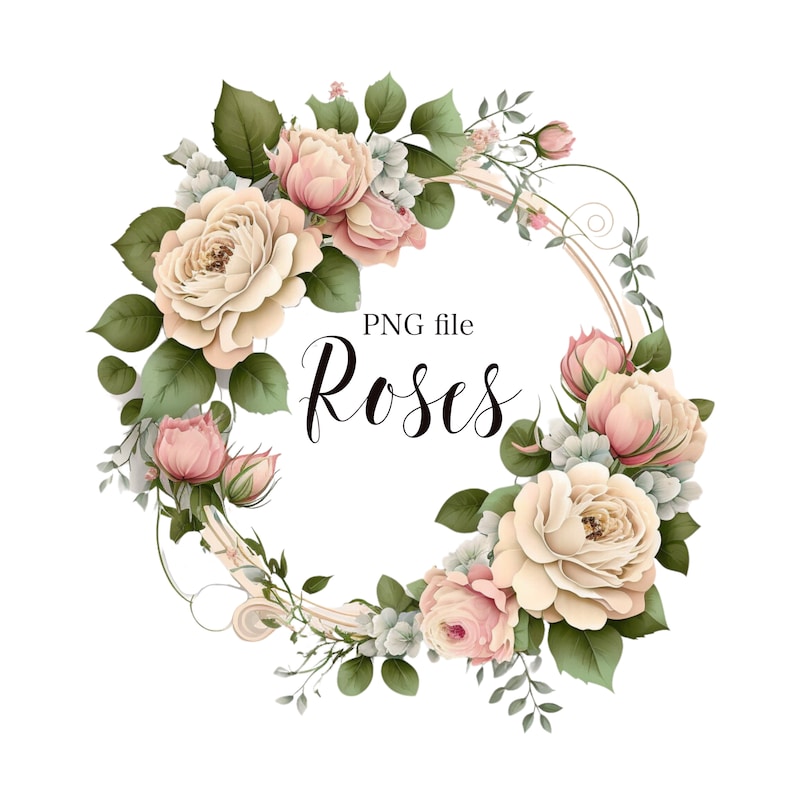 Rose Wreath, Rose Circle Frame, Rose Clipart, Watercolor Roses, PNG ...