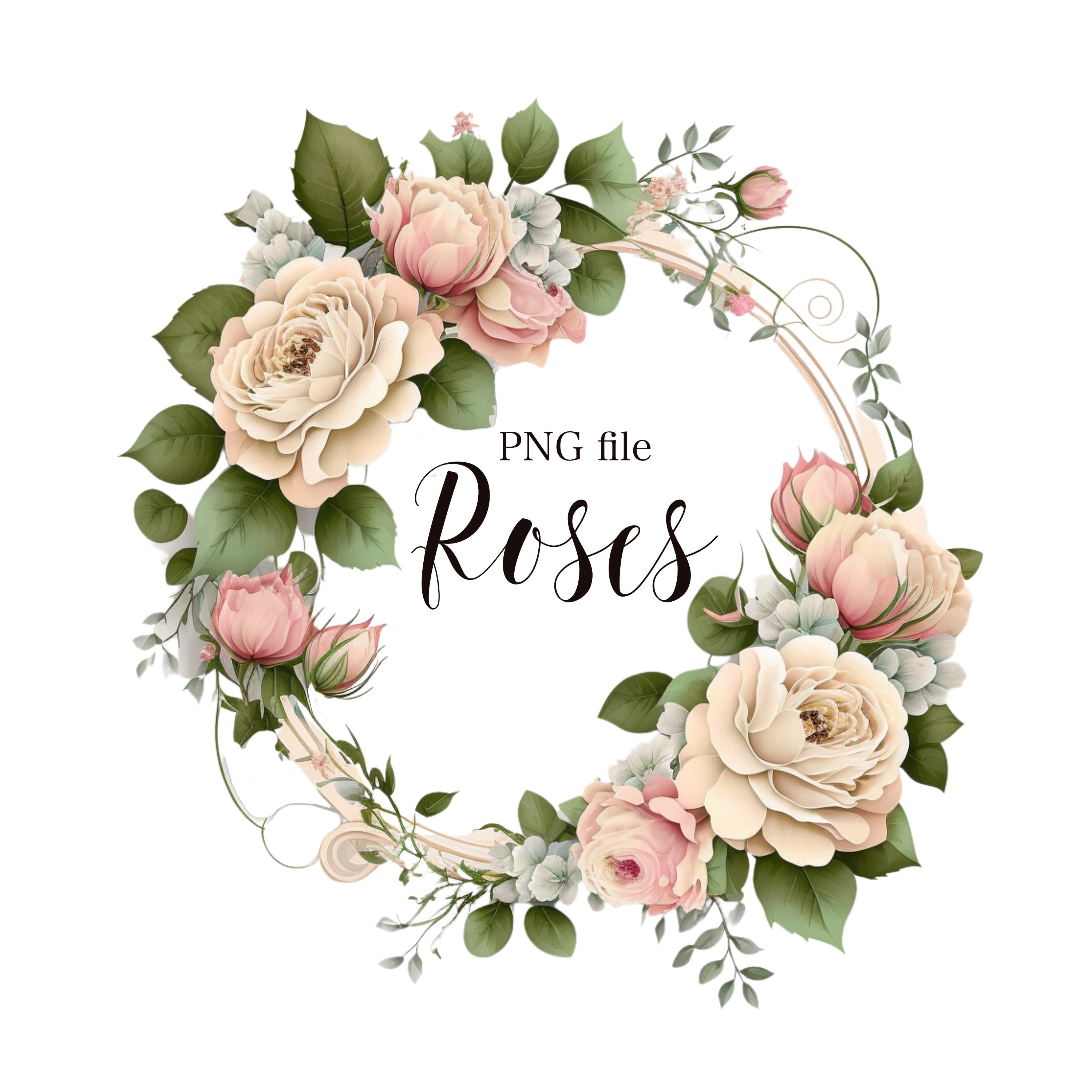 Rose Wreath, Rose Circle Frame, Rose Clipart, Watercolor Roses, PNG ...