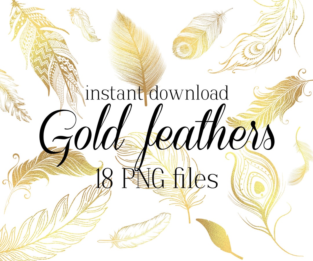 Gold Feather PNG, Gold Feather Clipart, Boho Feather, Gold Glitter ...