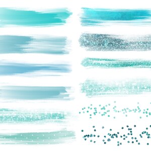 Mermaid Teal Brush Strokes With Glitter, Set of 12 PNG Instant Download ...