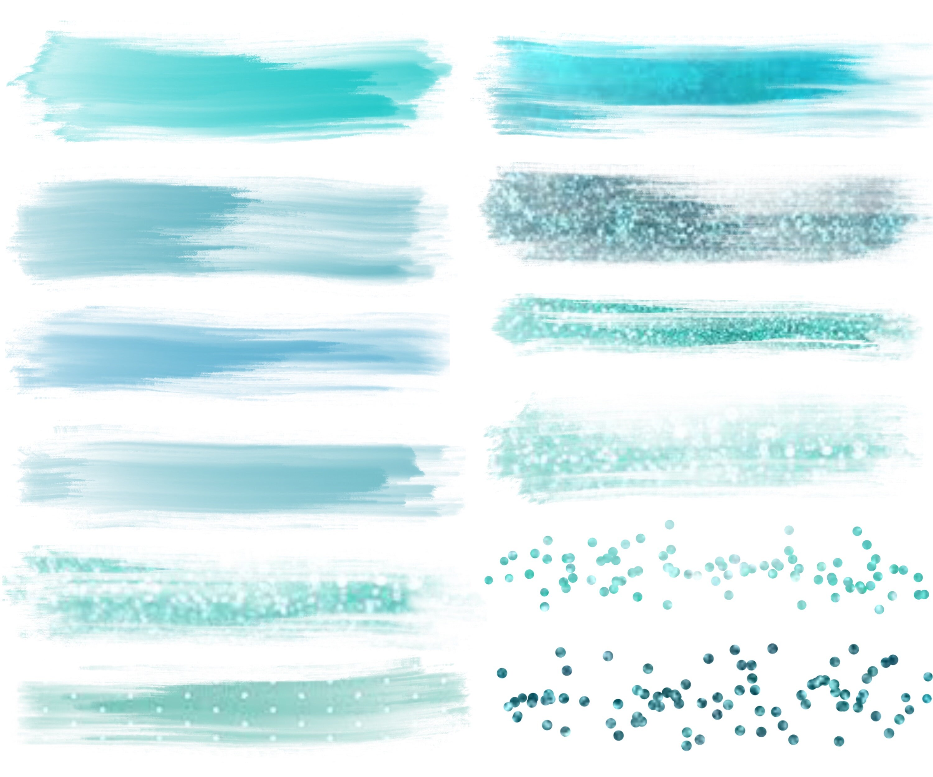 Mermaid Teal Brush Strokes With Glitter Set of 12 PNG Instant - Etsy