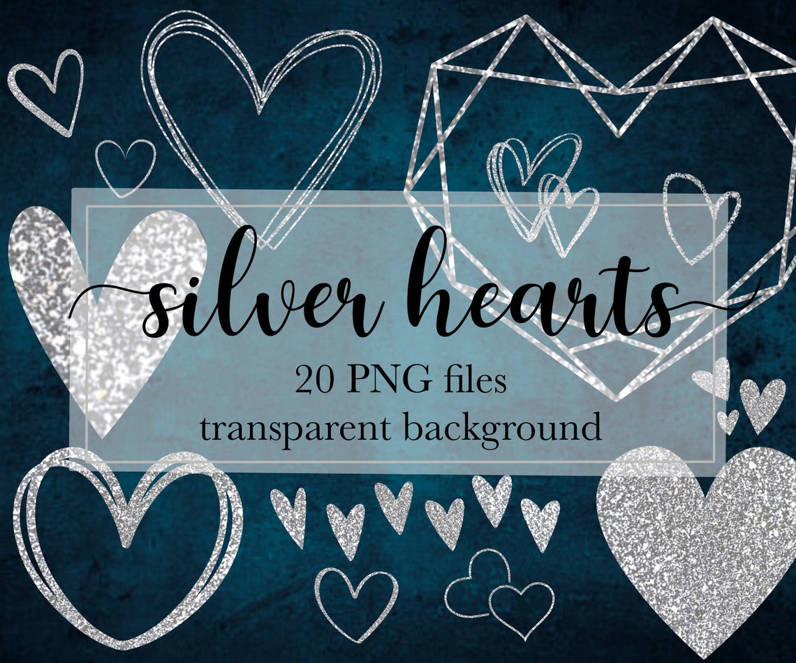 Silver Hearts PNG, Silver Heart Clipart, Silver Photo Overlay, Silver ...