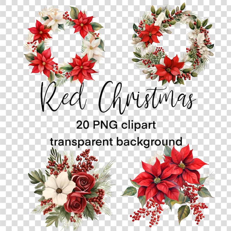 Red Christmas Clipart Traditional Christmas Art Watercolor - Etsy Australia