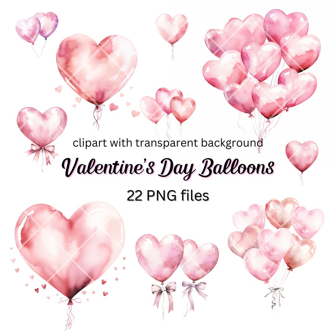 Heart Balloons Clipart, Valentine’s Day Clipart, Valentine’s Day ...