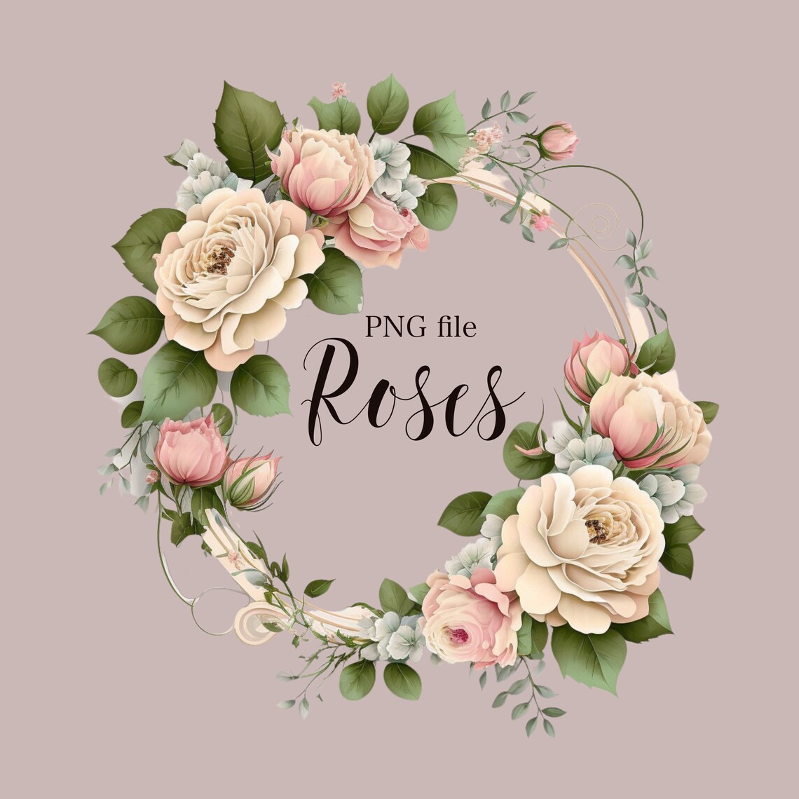 Rose Wreath, Rose Circle Frame, Rose Clipart, Watercolor Roses, PNG ...