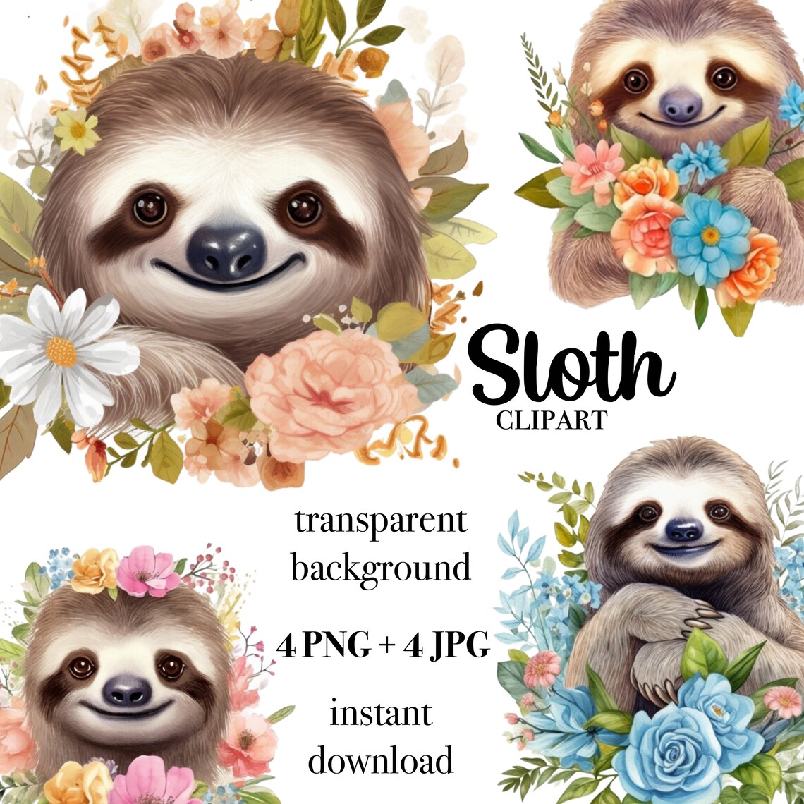 Cute Sloth PNG Watercolor Sloth Clipart PNG Files for - Etsy