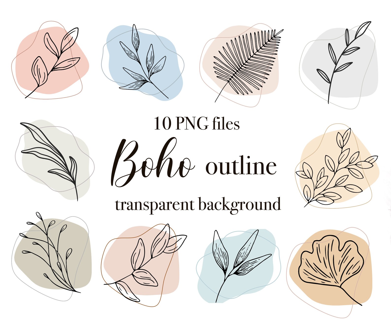 Boho Outline Clipart, Boho Botanical Clipart, Modern Boho Shapes, Boho ...